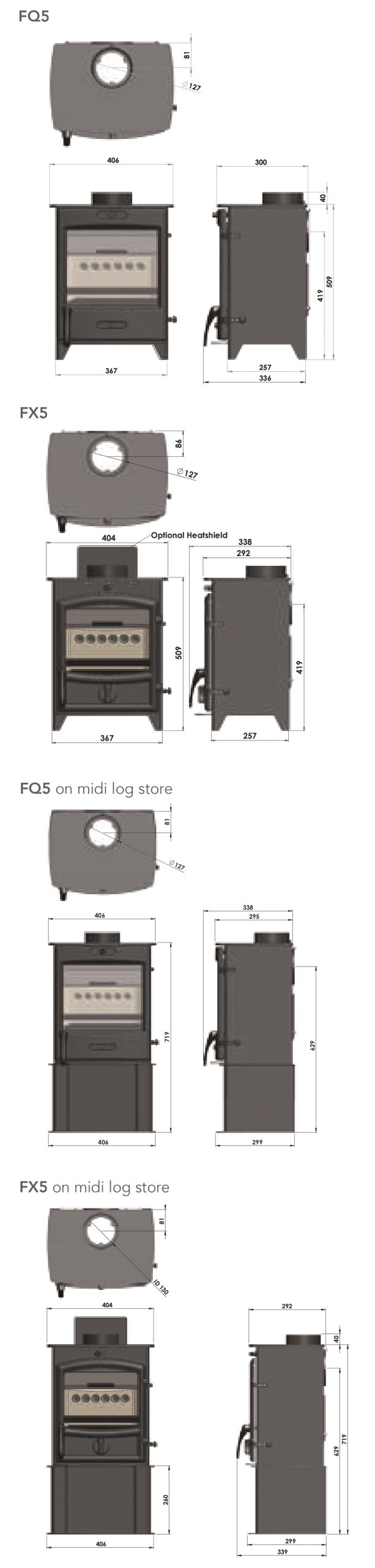 Fireline FQ5 Modern Door Multi Fuel Stove - Bonfire