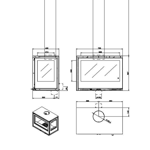 Rocal Habit 76 LID Wood Burning Stove - Bonfire