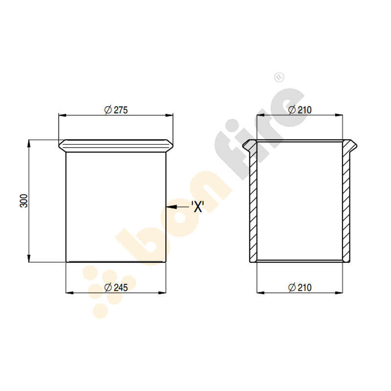 Straight Roll Top Red Clay 300mm Chimney Pot - Bonfire