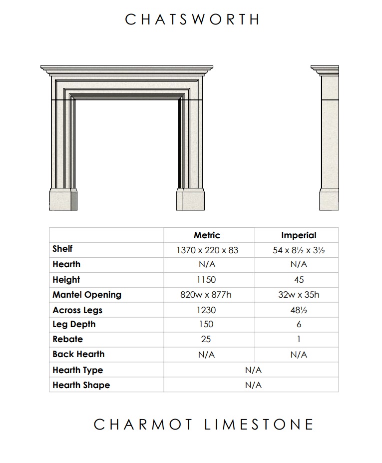 Chatsworth 54" Aegean Limestone Fireplace Surround - Bonfire