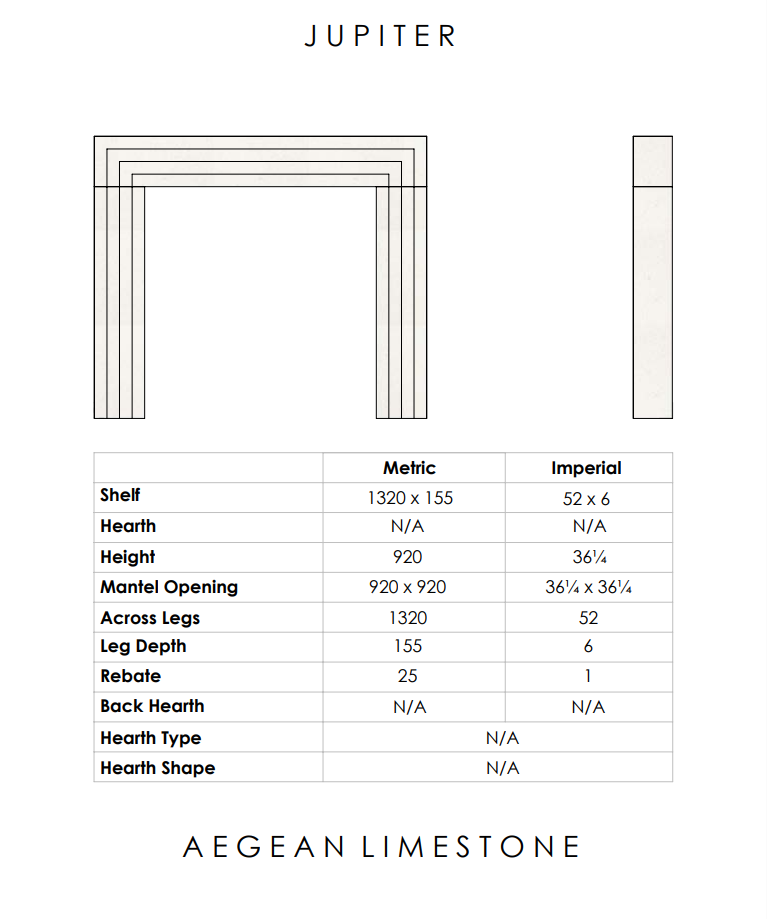 Jupiter 52" Aegean Limestone Fireplace Surround - Bonfire