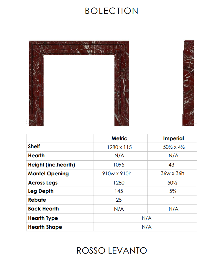 Bolection 50" Rosso Levanto Marble Fireplace Surround - Bonfire