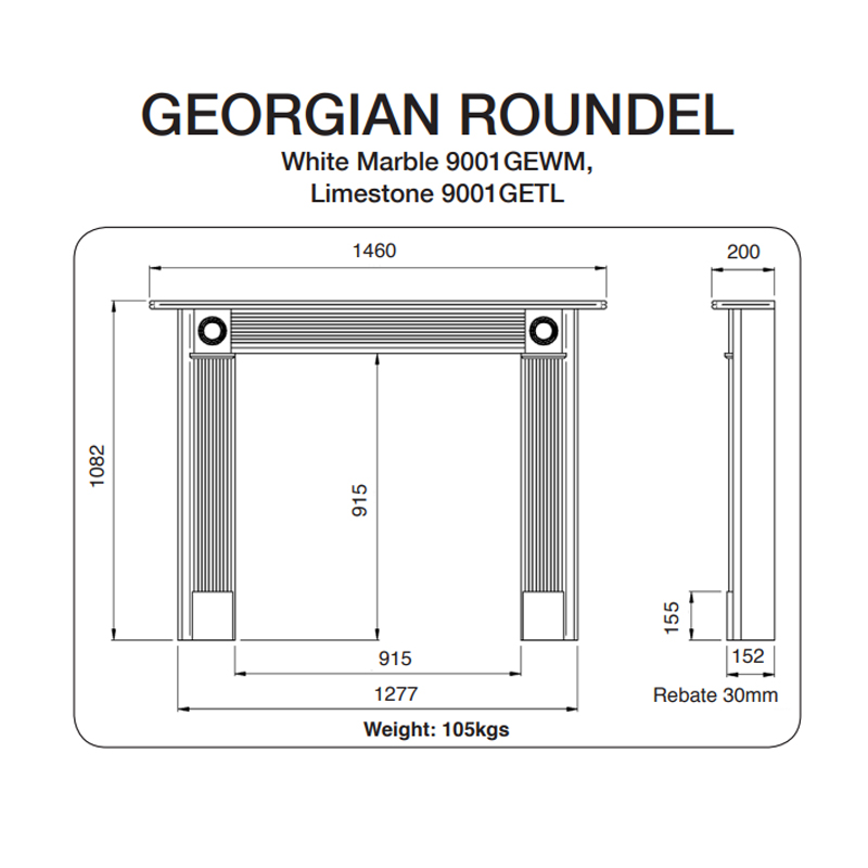Georgian Roundel 58" Limestone Fireplace Surround - Bonfire